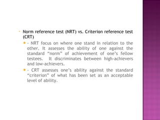Types of test | PPT | Standardized Testing | Educational Assessment
