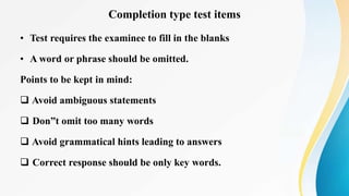 Types of test items | PPTX