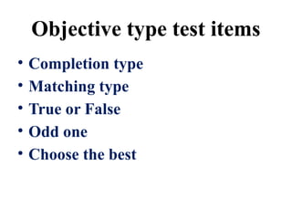 Types of Test Items...power point presentations | PPTX