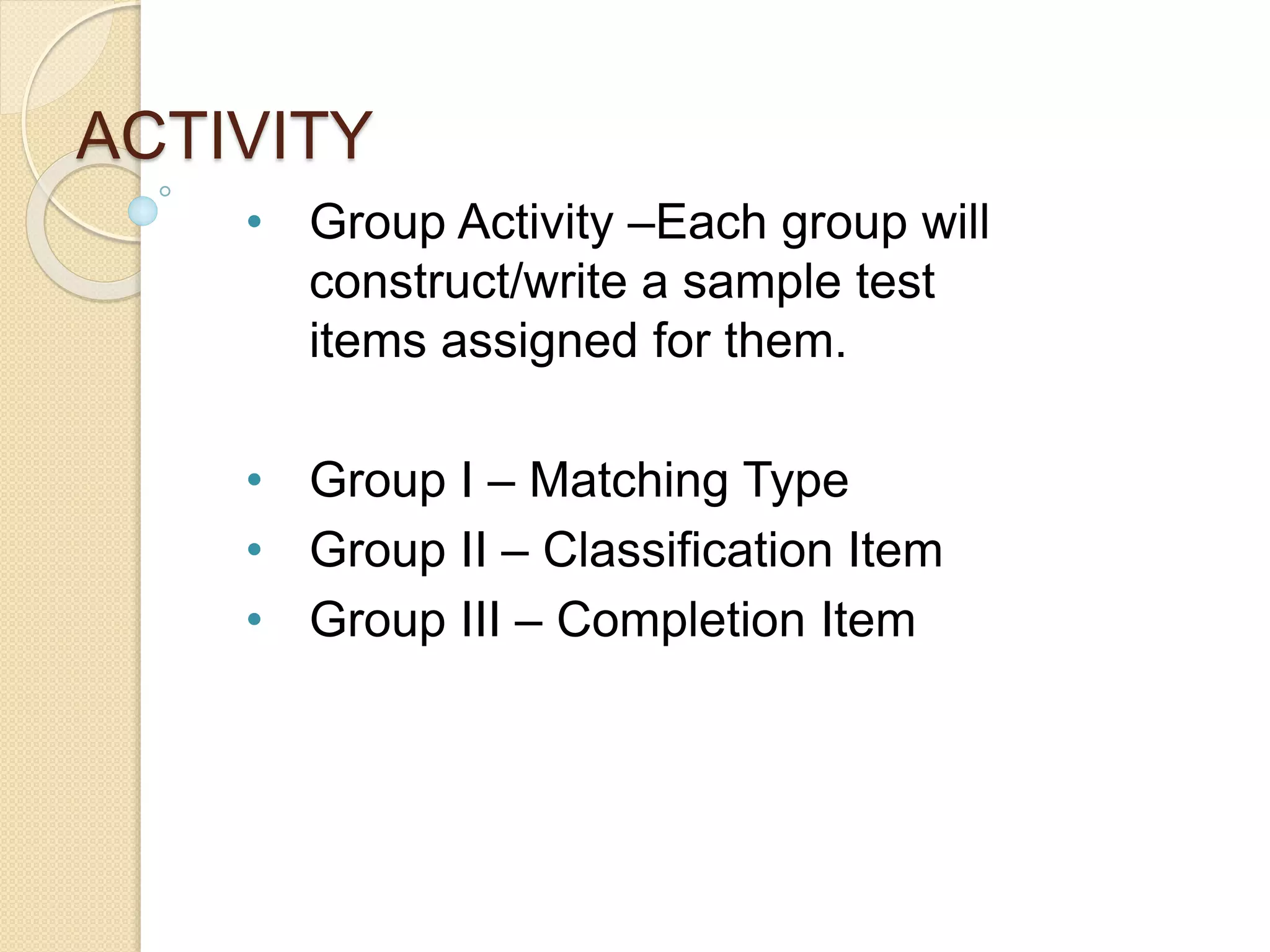 Types of test questions | PPTX