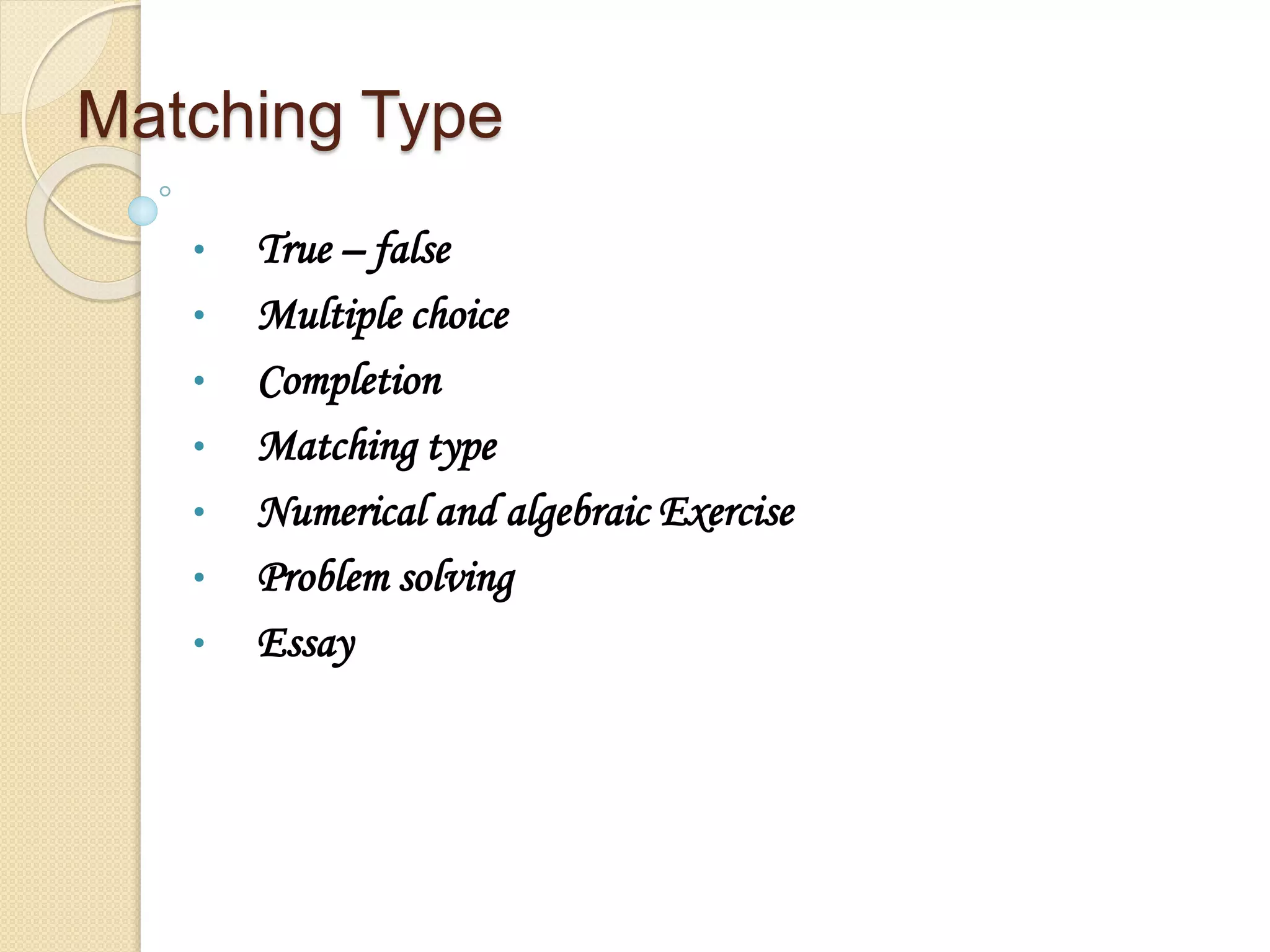Types of test questions | PPTX
