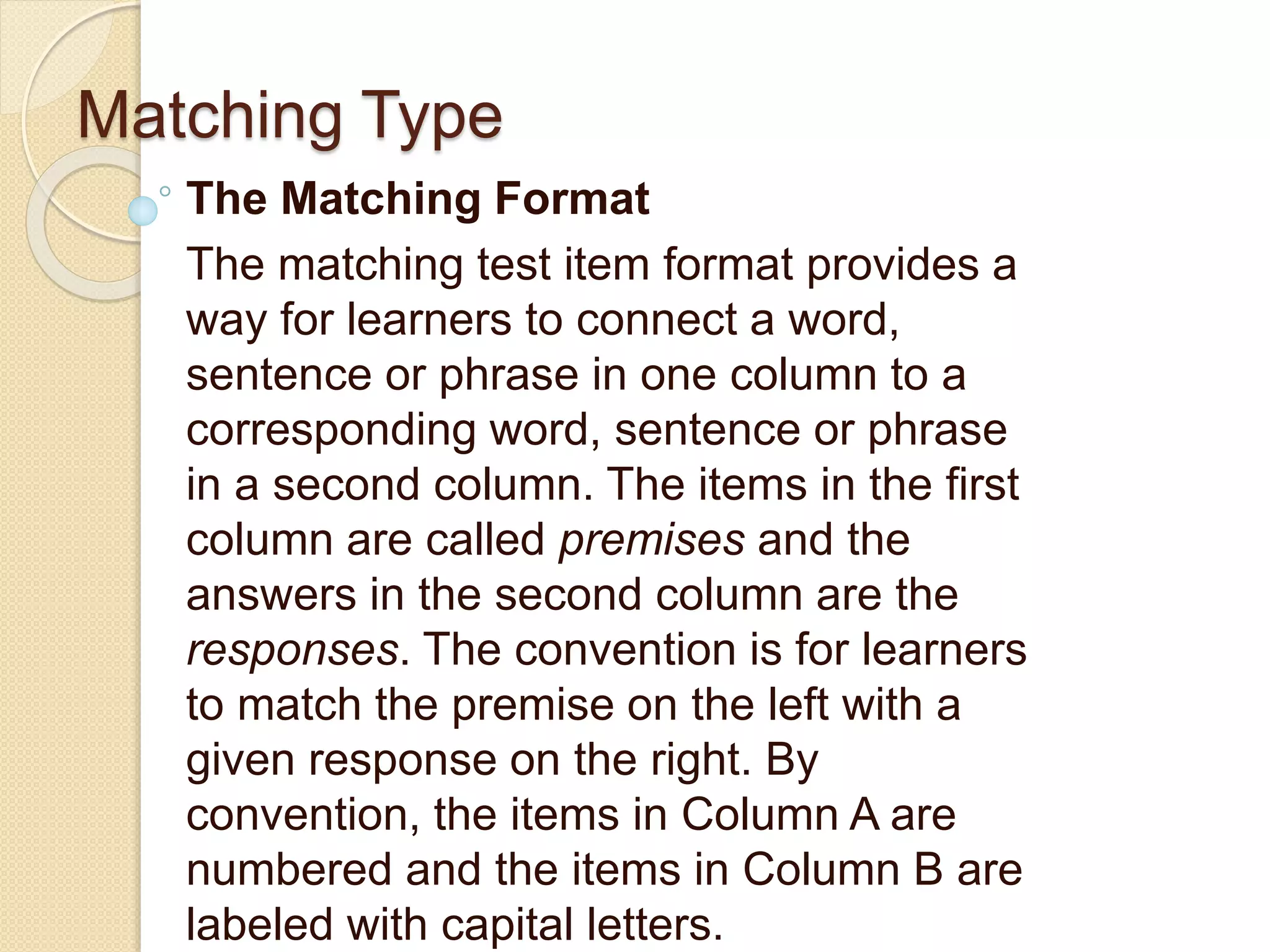Types of test questions | PPTX