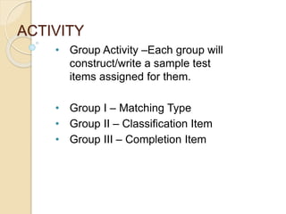 Types of test questions | PPTX