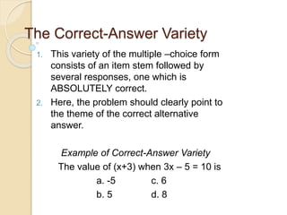 Types of test questions | PPTX
