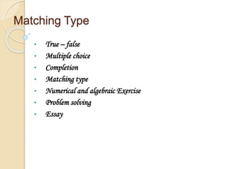 Types of test questions | PPTX