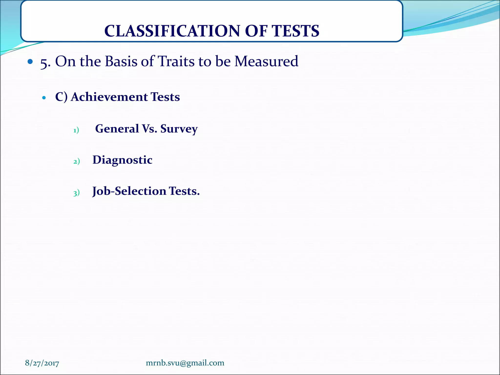 Types of tests in measurement and evaluation | PDF