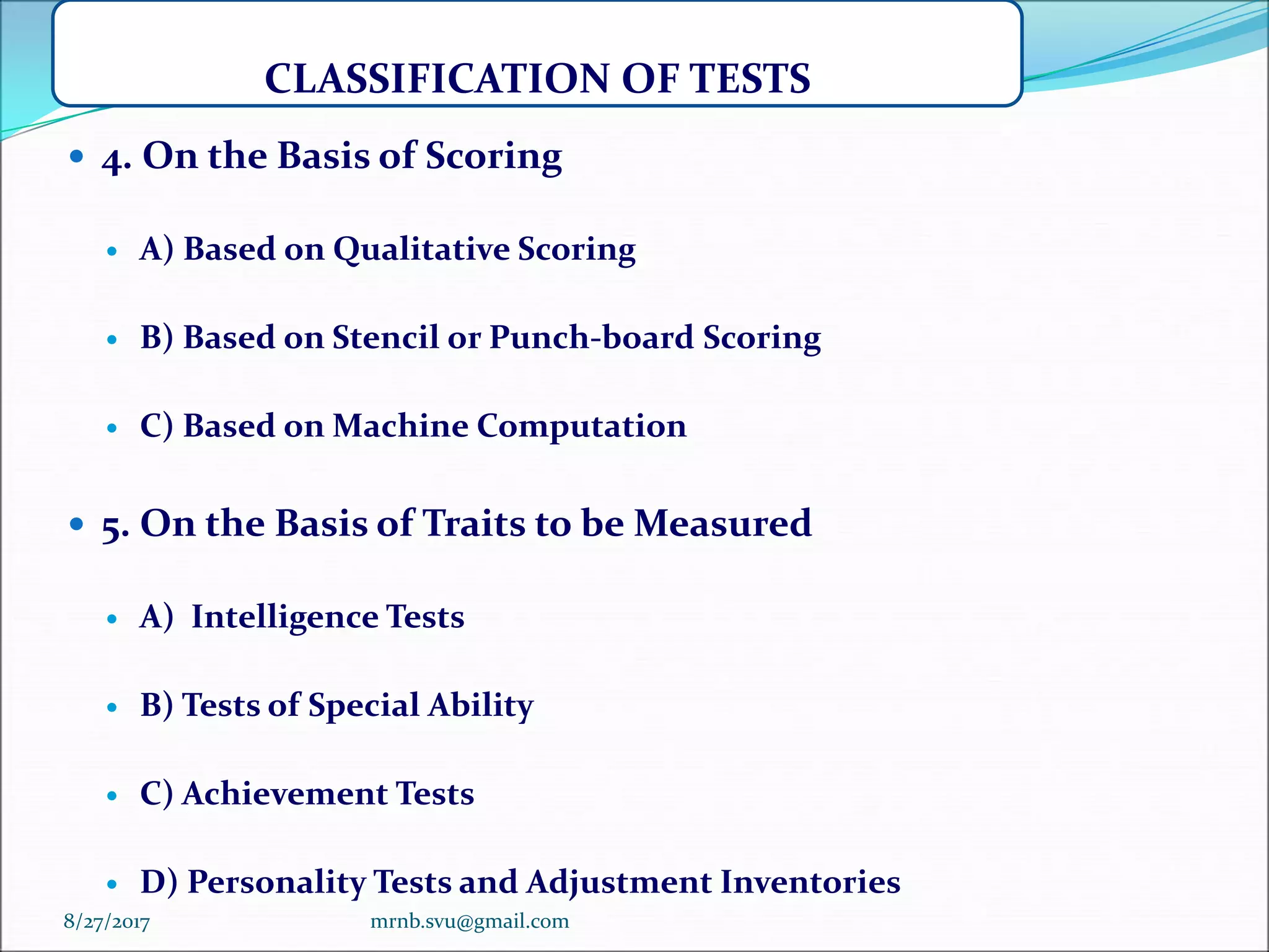 Types of tests in measurement and evaluation | PDF