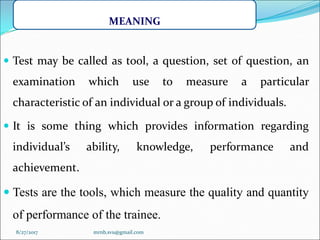 Types of tests in measurement and evaluation | PDF