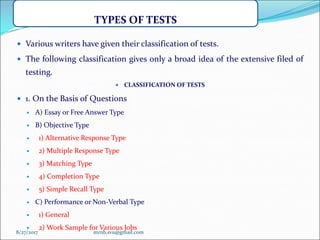 Types of tests in measurement and evaluation | PDF