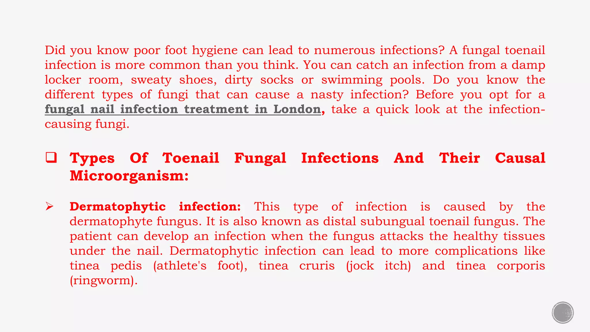 Types Of Toenail Fungus And Fungal Nail Infection Treatment In London | PDF