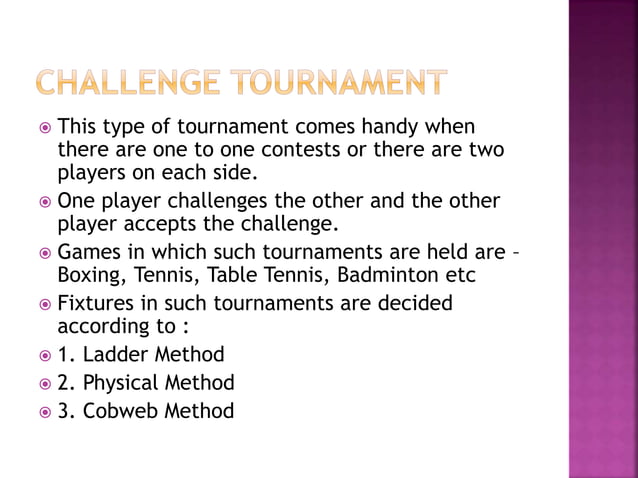 Types of tournament | PPTX | Badminton | Sports