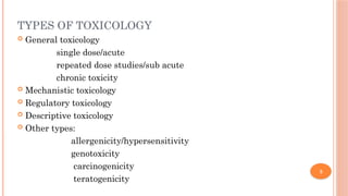 TYPES OF TOXICOLOLOGY Department Advance of pharmacology | PPTX