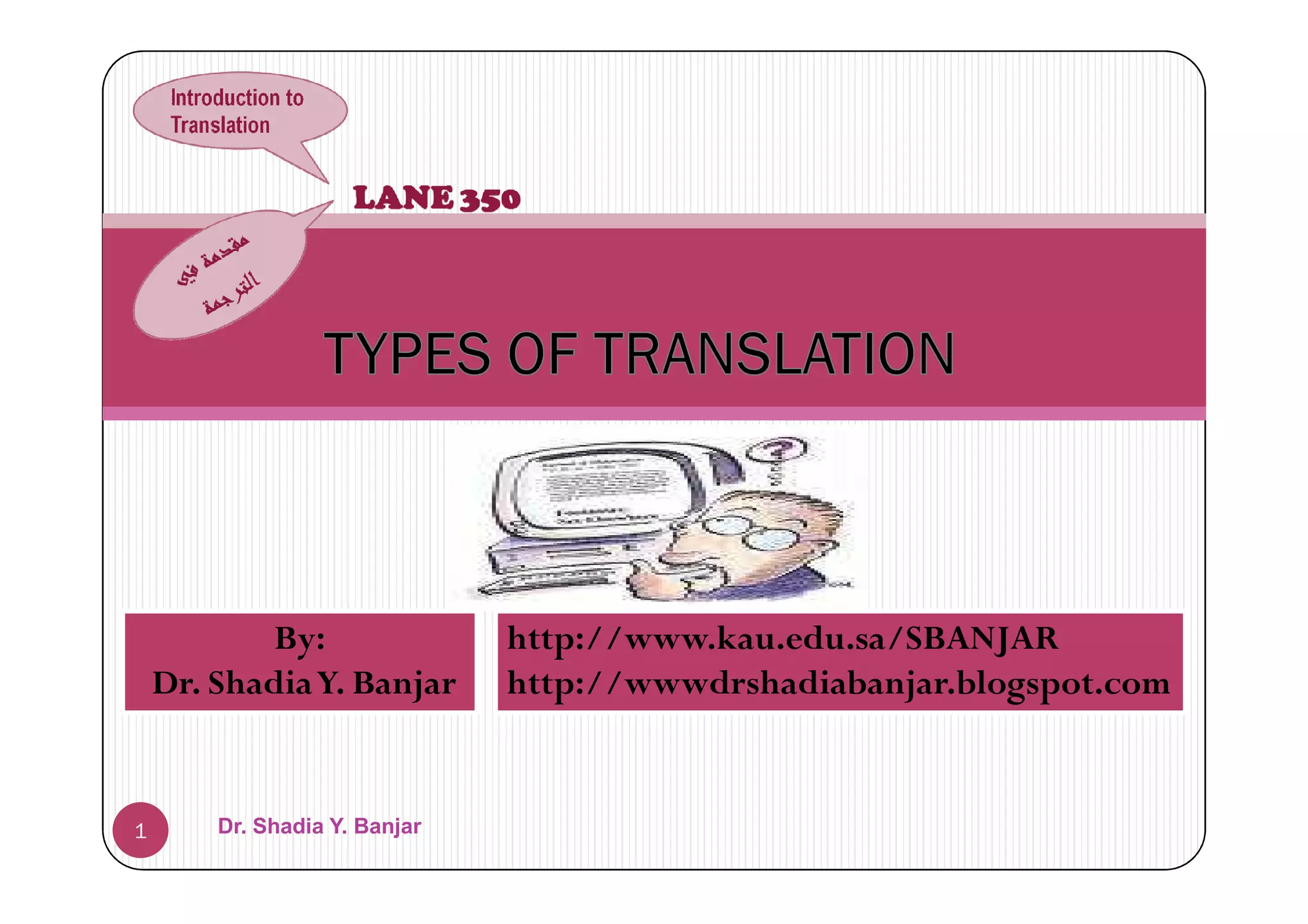Types of Translation, By Dr. Shadia Yousef Banjar | PPT