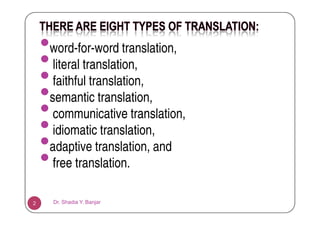 Types of Translation, By Dr. Shadia Yousef Banjar | PDF