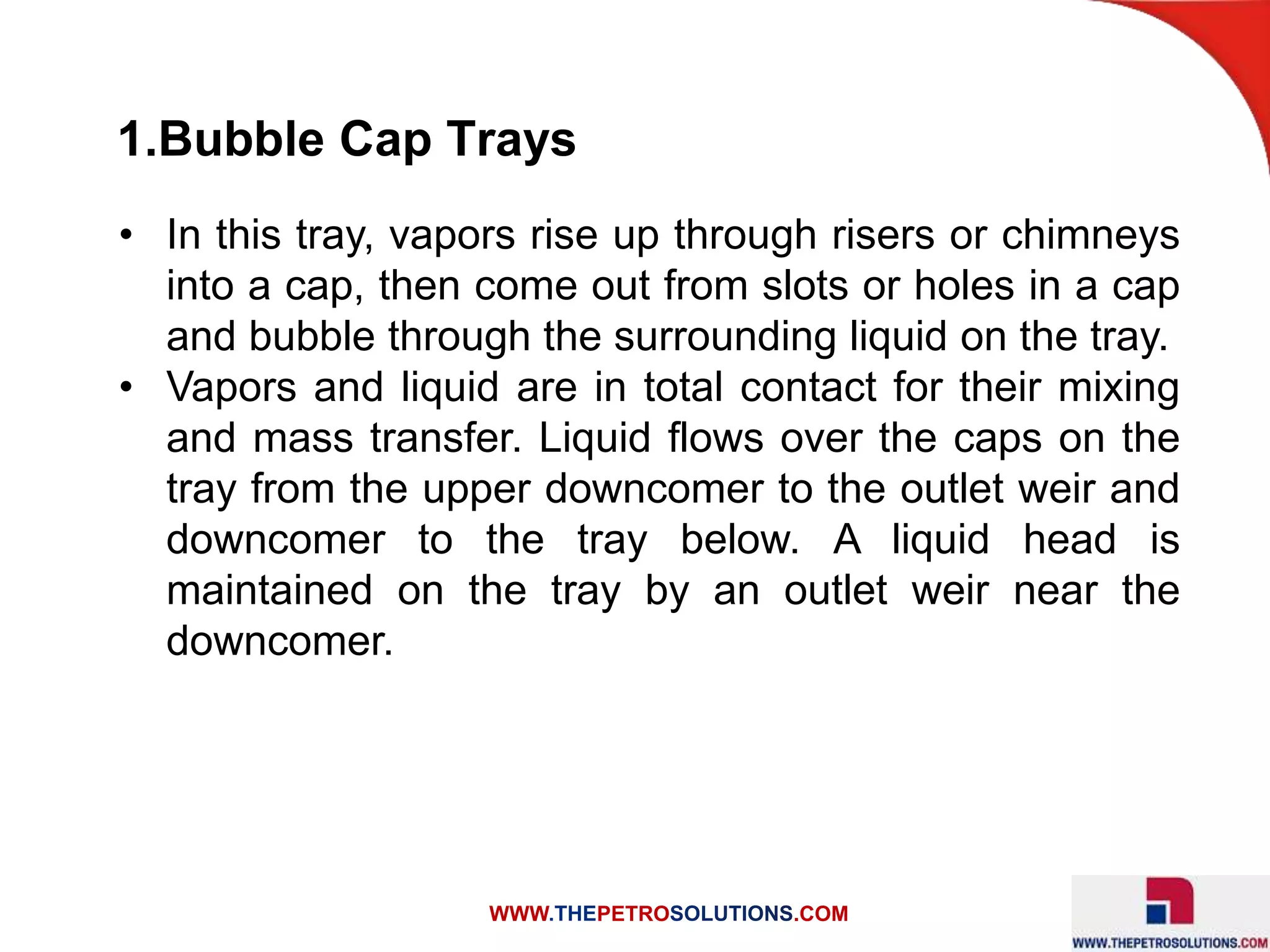 Types of trays in distillation tower | PPTX
