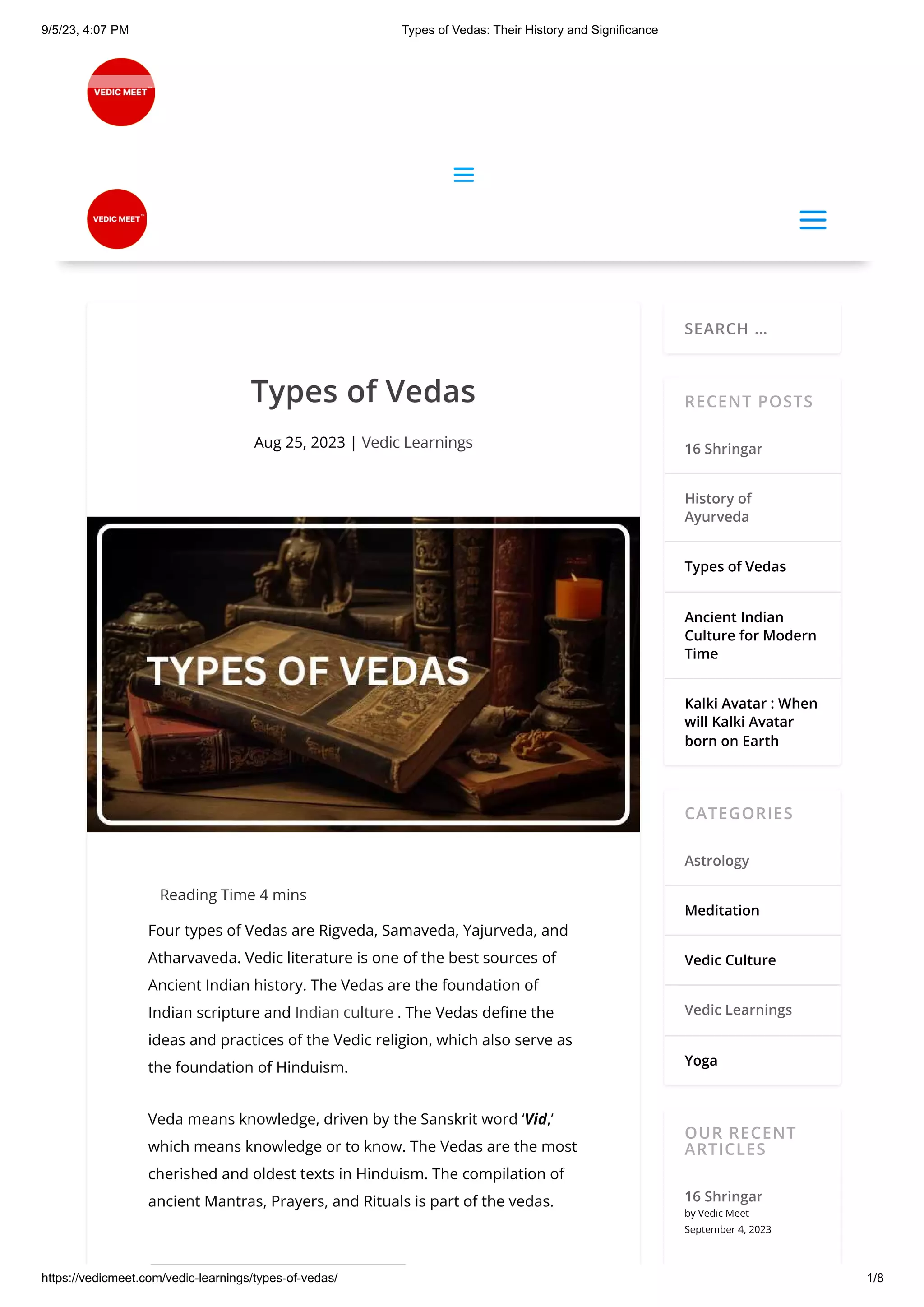 types of vedas | PDF | Hinduism | Religion & Spirituality