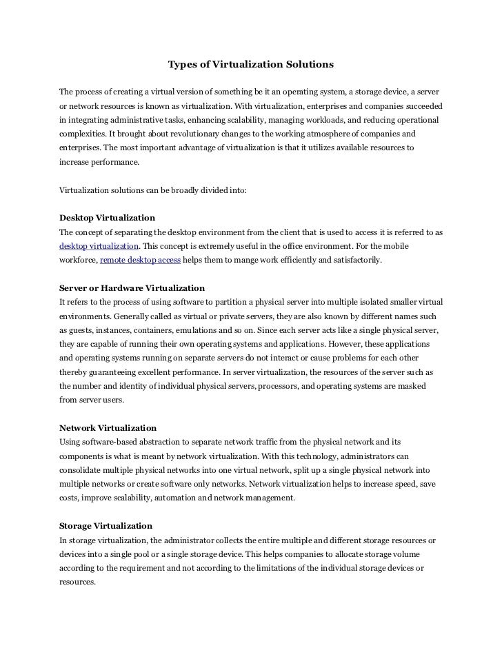 Types of Virtualization Solutions Types of Virtualization Solutions