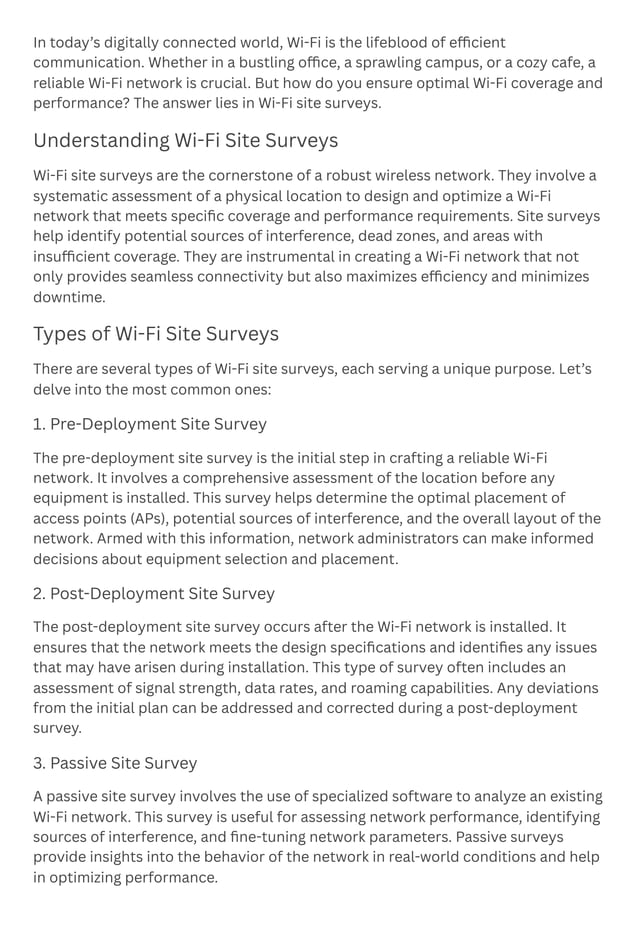 Types of Wi-Fi Site Surveys | PDF