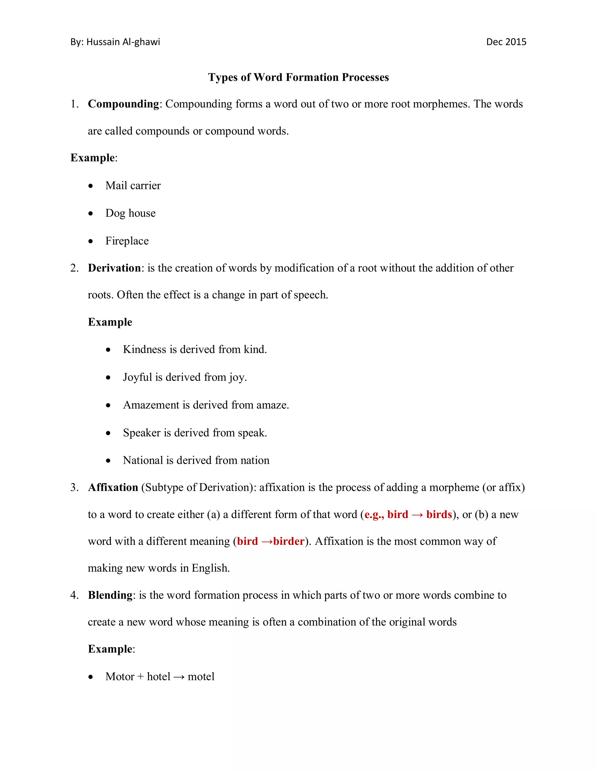 Word Formation Types | PDF