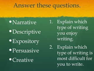 TypesofWriting. Different types of writing (narrative, descriptive ...