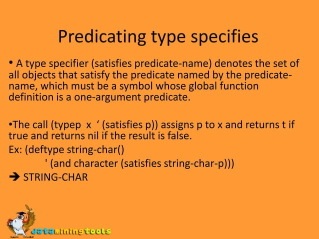 LISP: Type specifiers in lisp | PPT