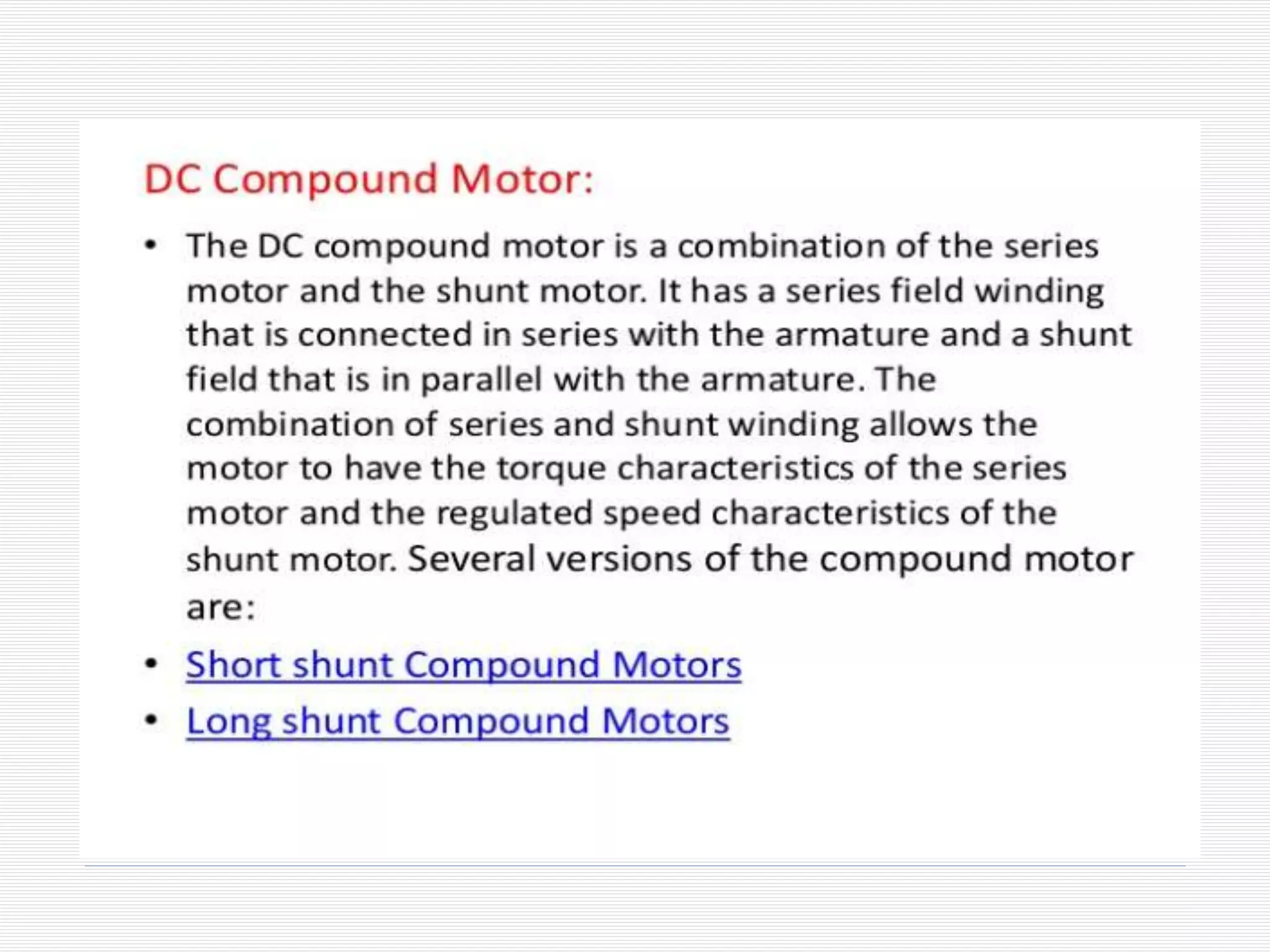 Types & performance characterstics of dc motors ppt | PPT