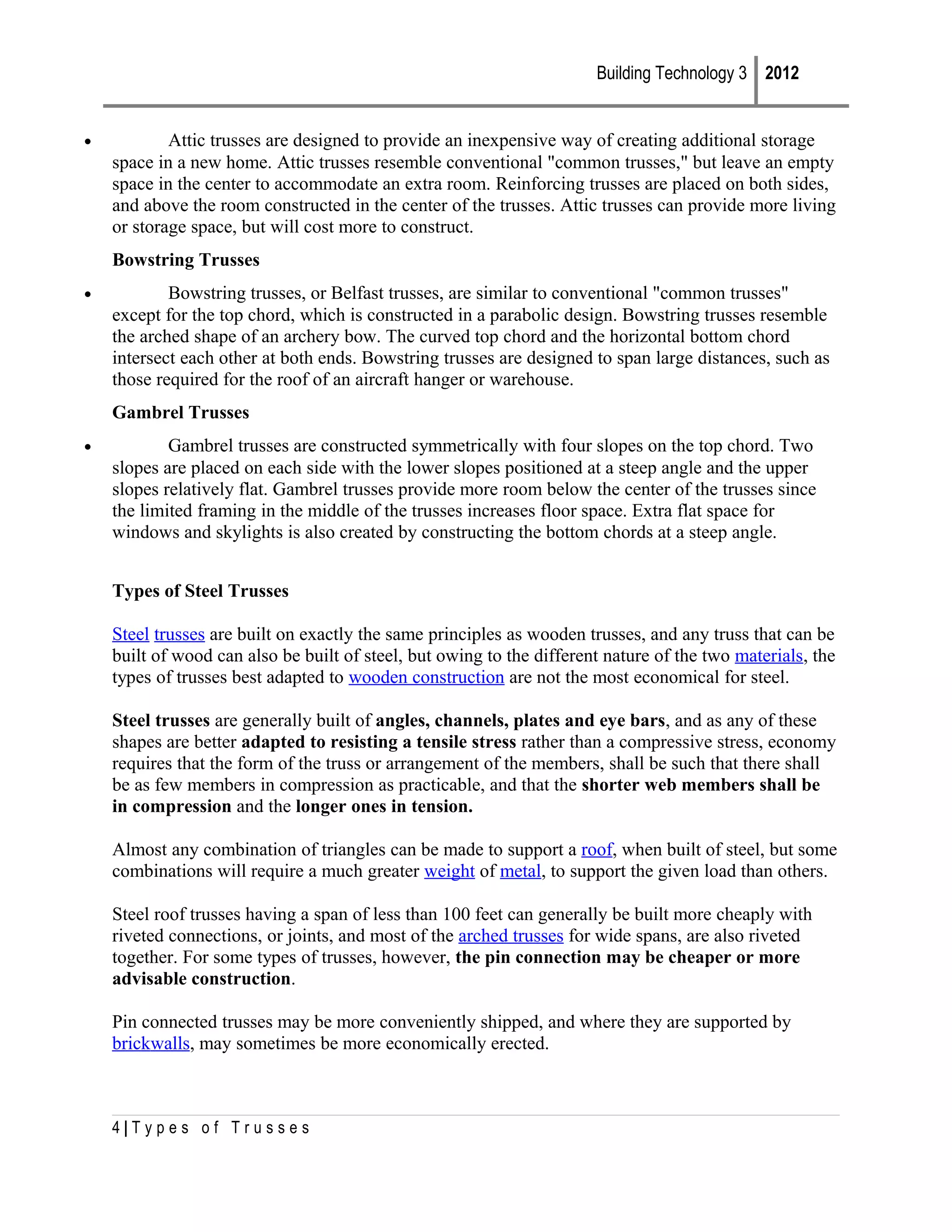 Types roof trusses | DOC
