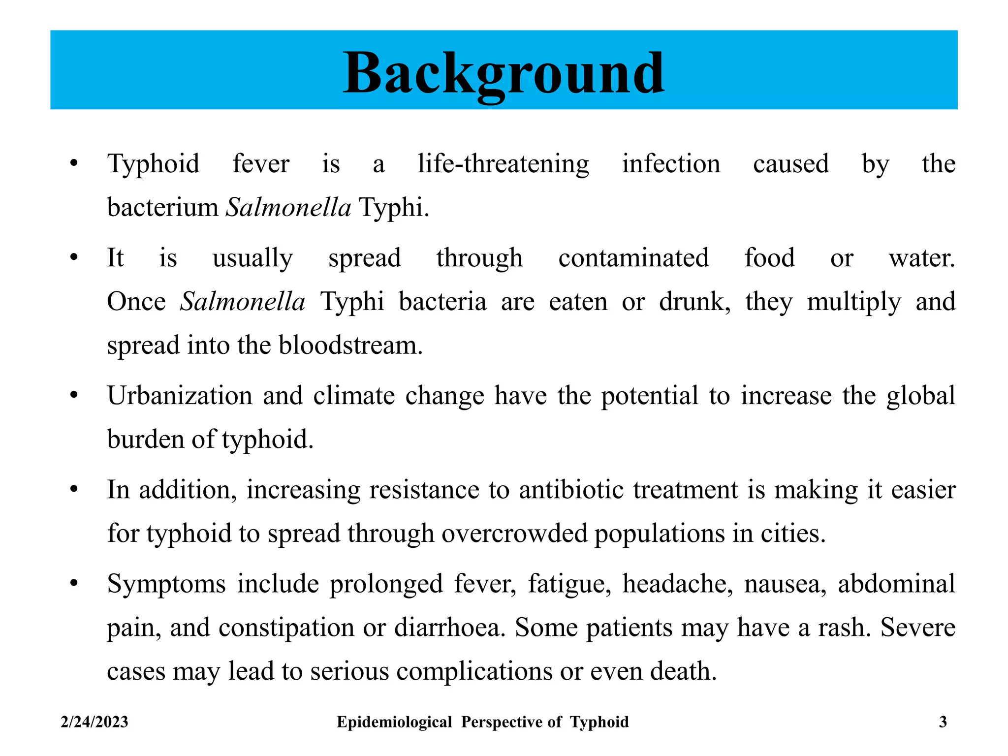 Epidemiological Perspective of Typhoid Fever | PPTX
