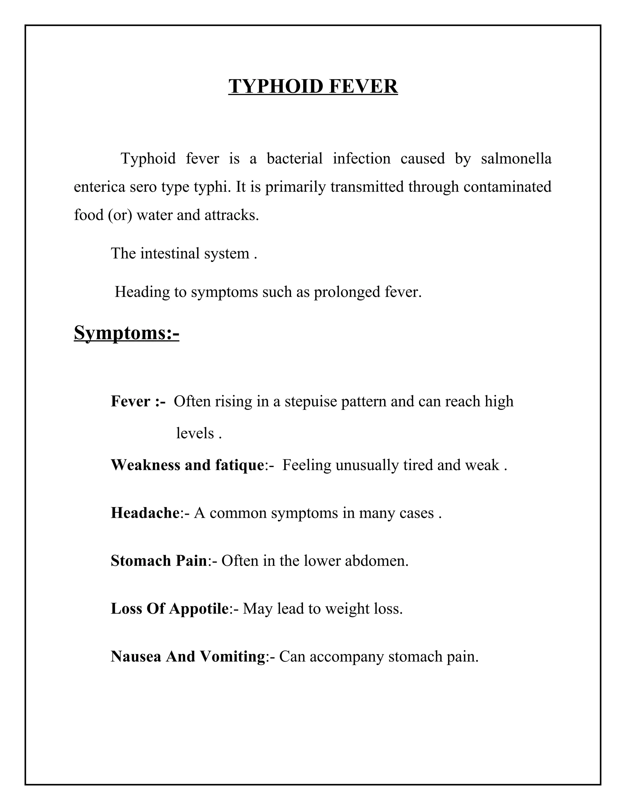 TYPHOID fever and the causes of the thyroid fever | DOCX