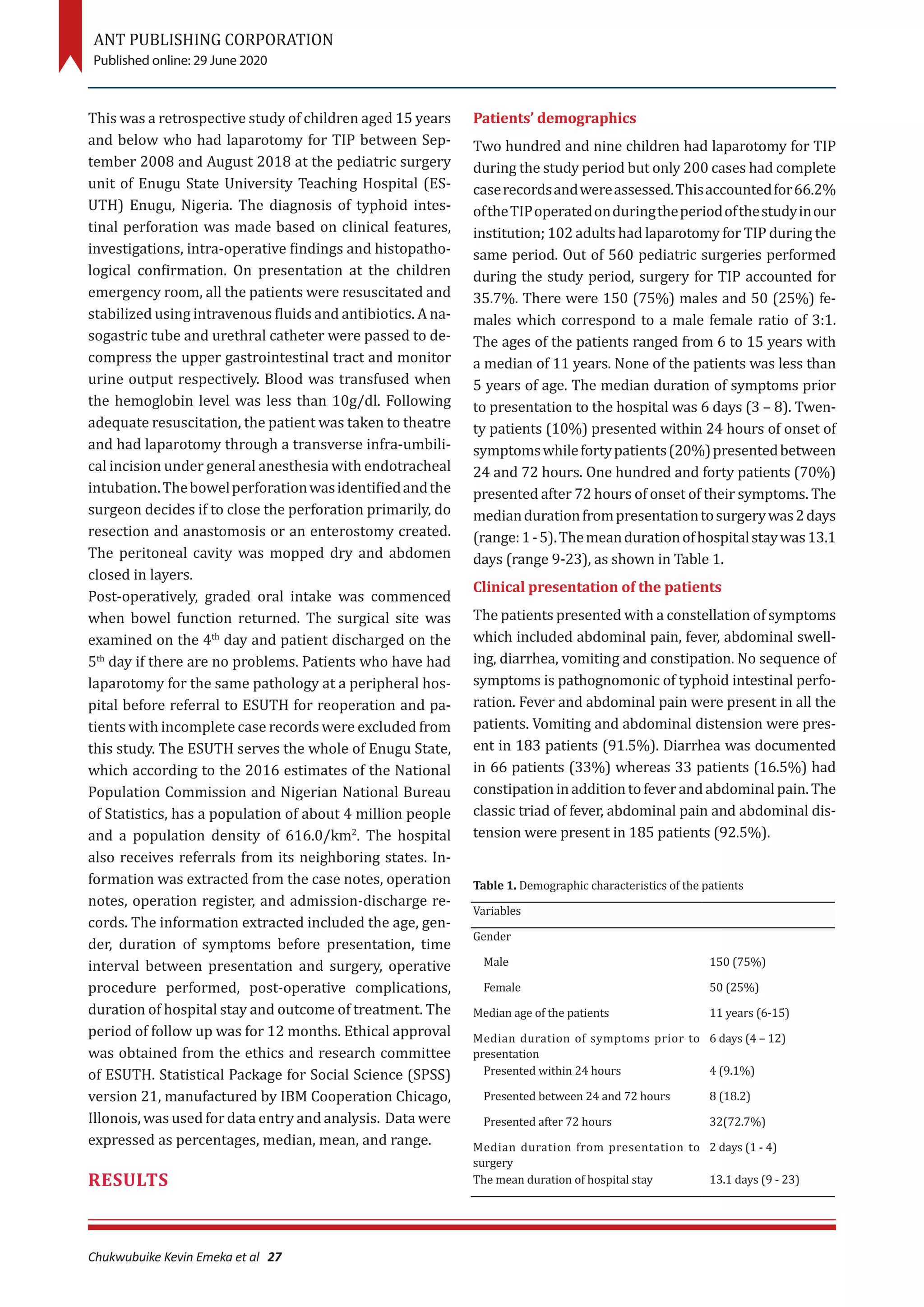 Typhoid intestinal perforation in children still a persistent problem ...