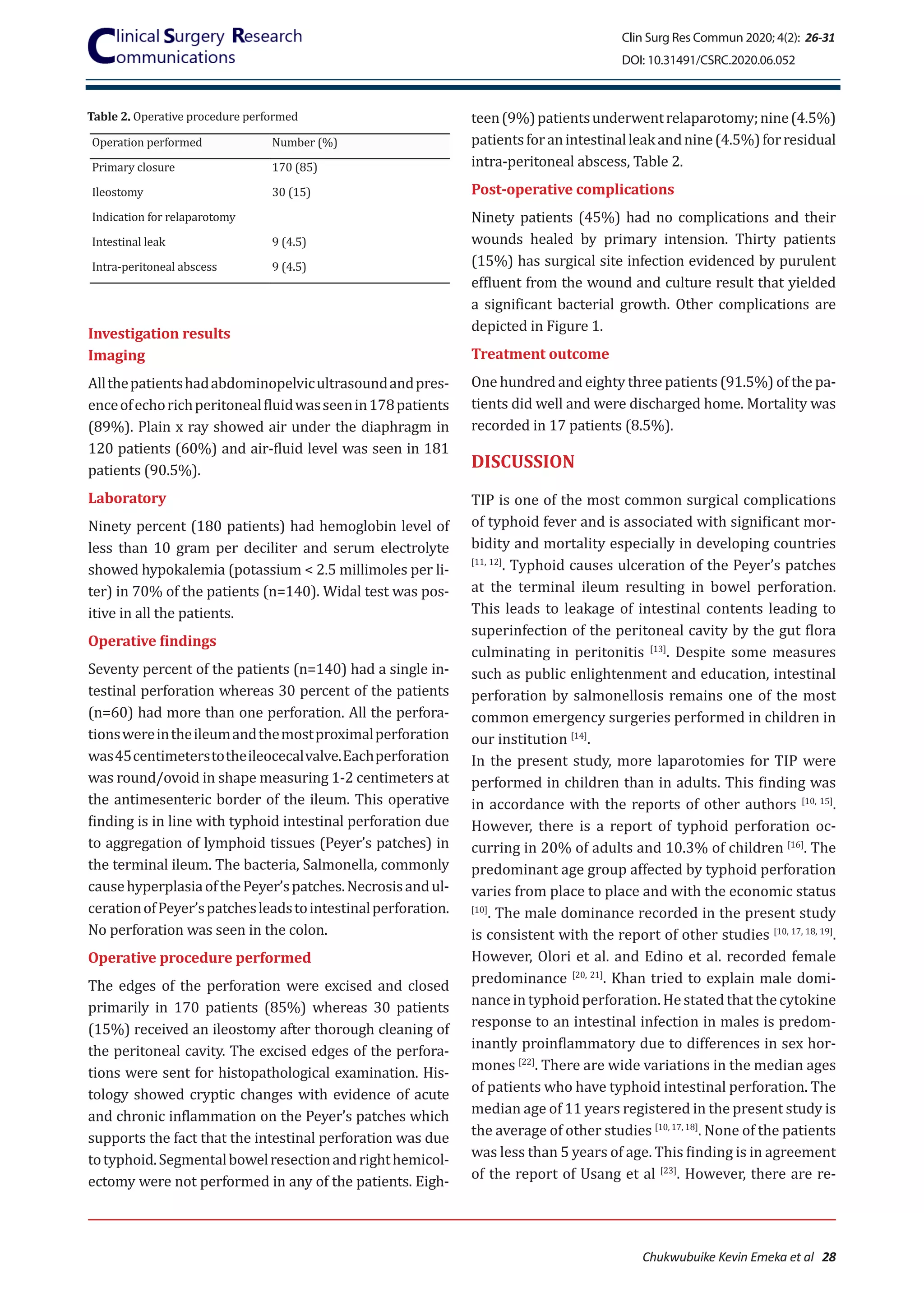 Typhoid intestinal perforation in children still a persistent problem ...