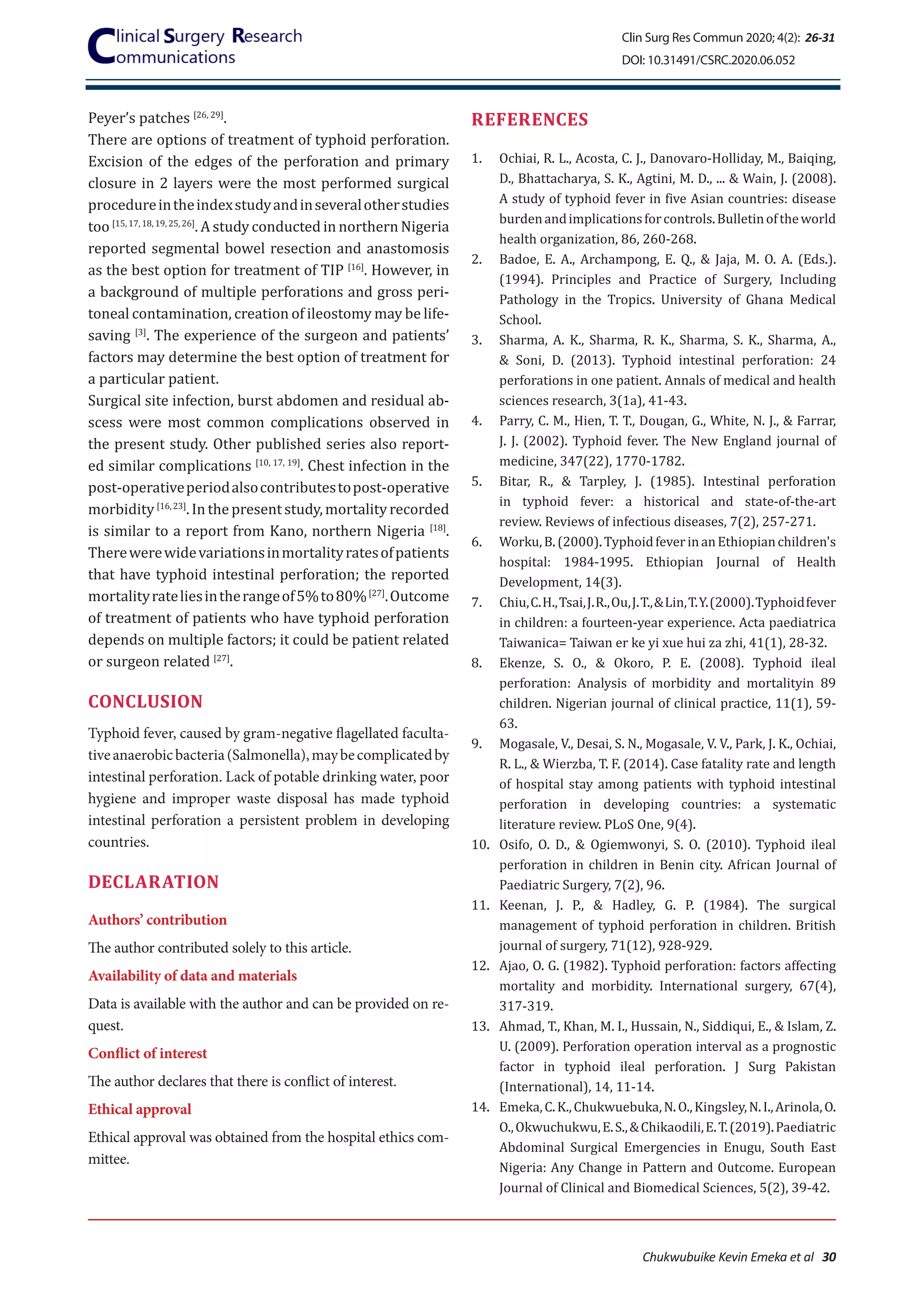 Typhoid intestinal perforation in children still a persistent problem ...
