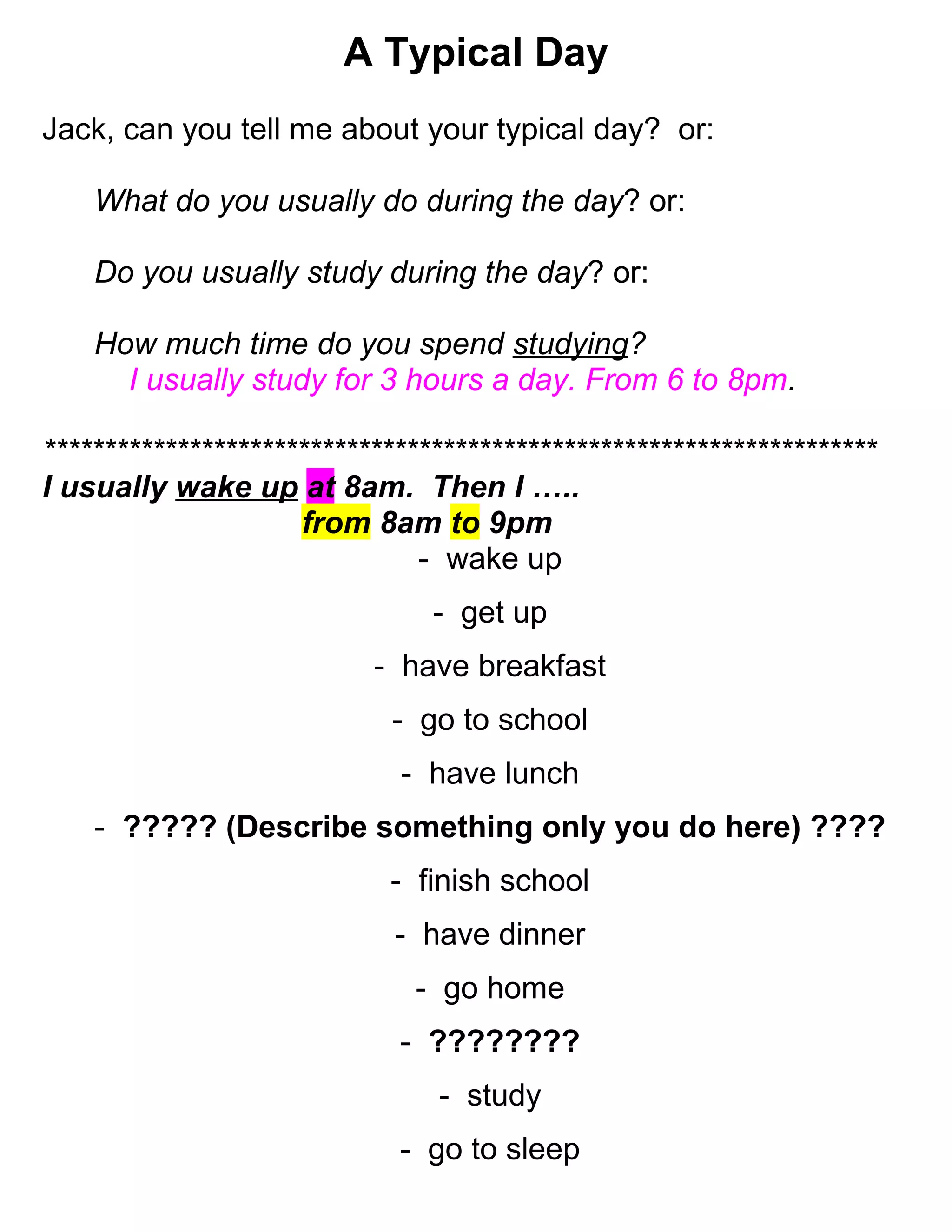 Typical day how often do you-questions | PDF