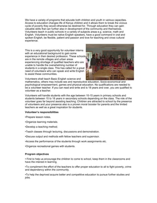 VOLUNTEERS TYPICAL ACTIVITIES | DOC