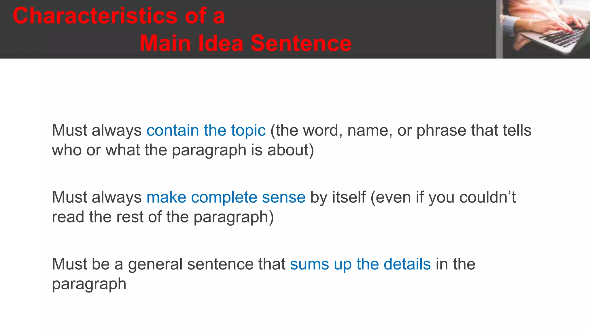 Identifying the Main Idea. with examples | PPTX