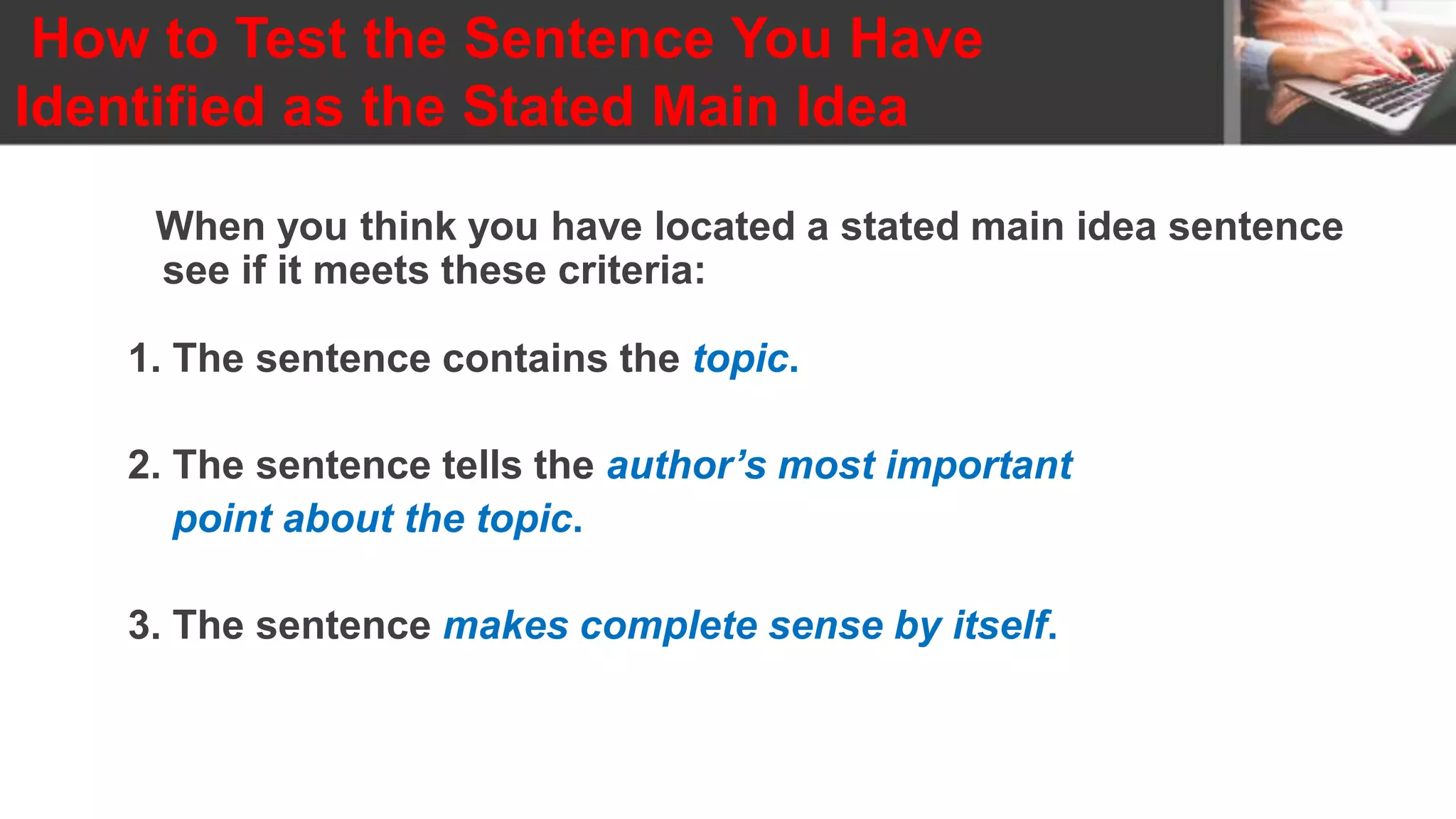 Identifying the Main Idea. with examples | PPTX