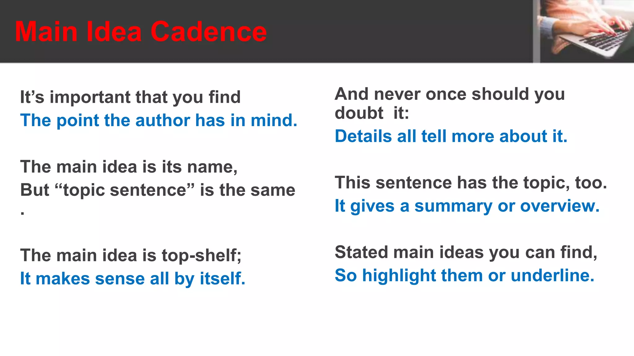 Identifying the Main Idea. with examples | PPTX