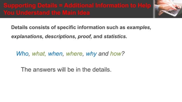 Identifying the Main Idea. with examples | PPTX