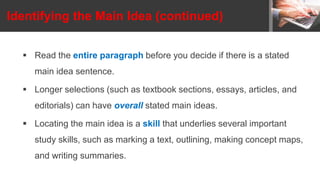 Identifying the Main Idea. with examples | PPTX