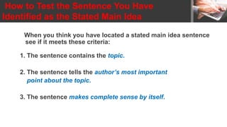 Identifying the Main Idea. with examples | PPT