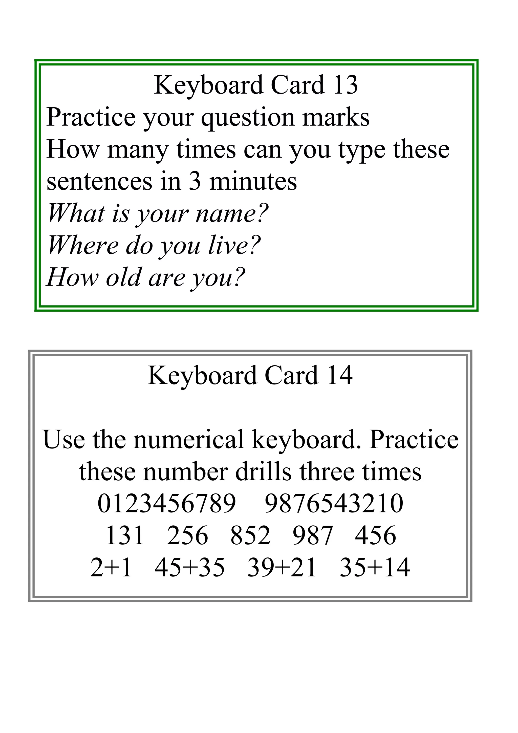 Typing Card Activities | DOC