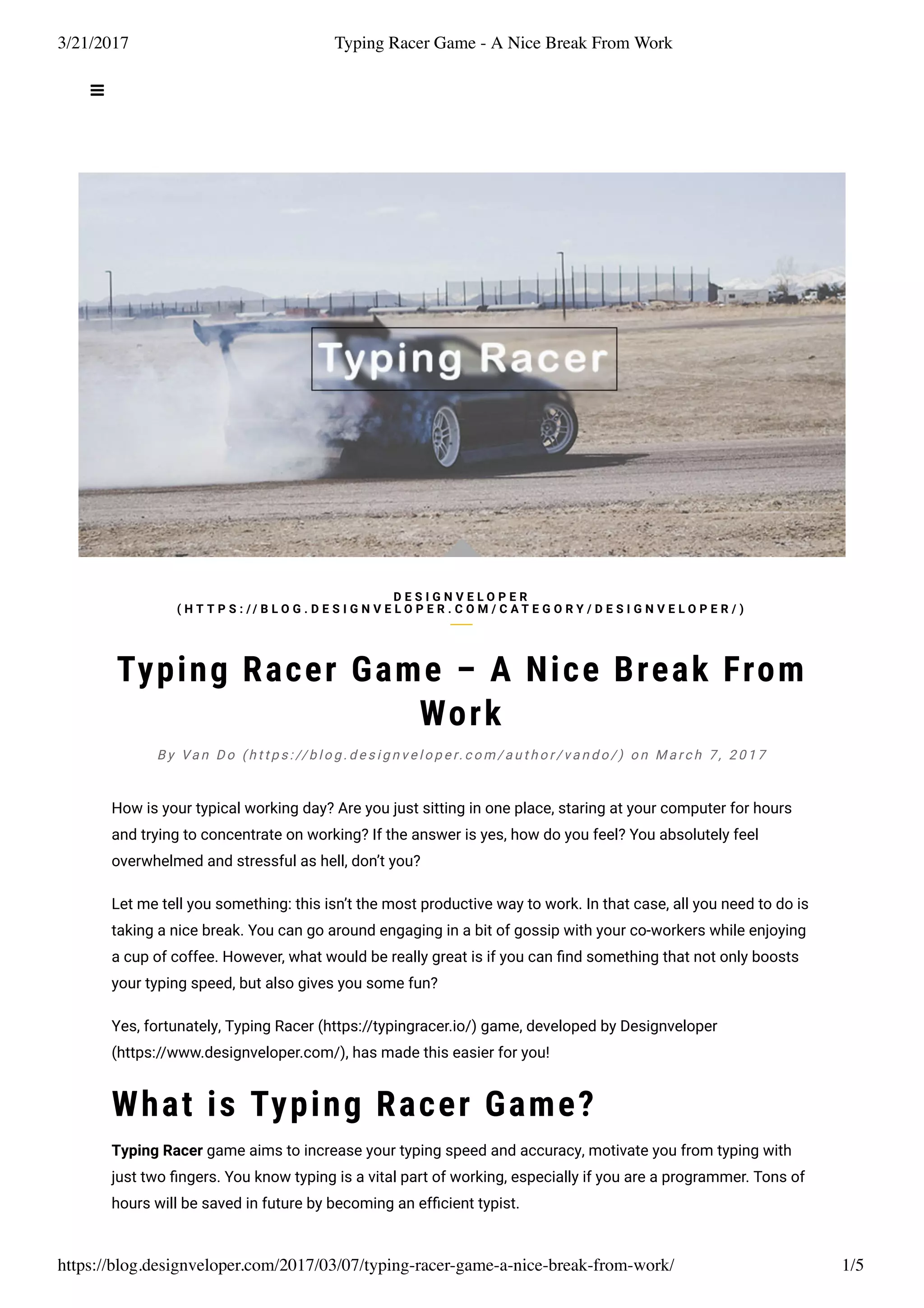 Typing racer game - a nice break from work | PDF