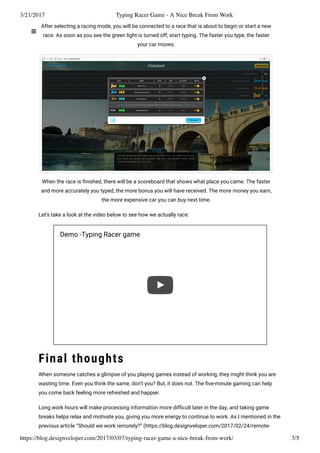 Typing racer game - a nice break from work | PDF