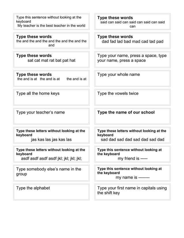 Typing Sentences Practice Cards | DOC | Computing | Technology & Computing