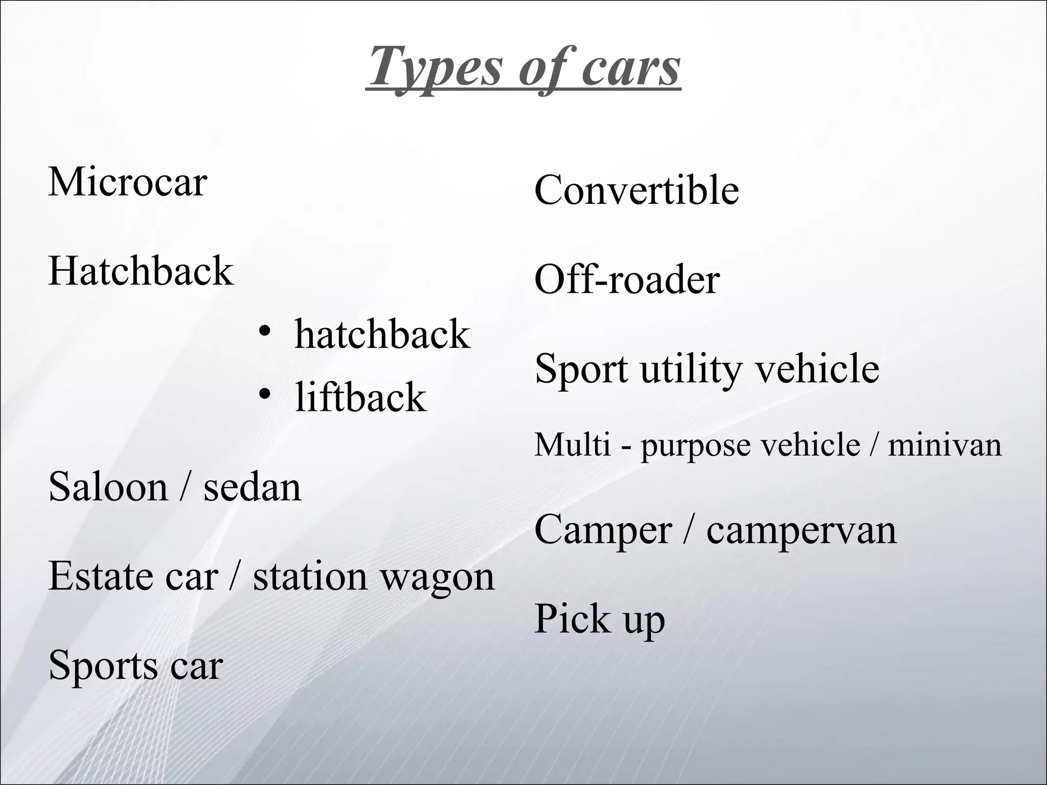 Vehicle types/typy vozidel | PPT