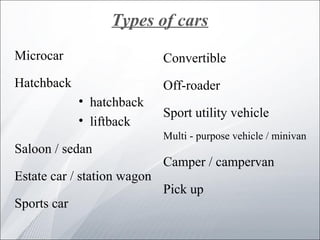Vehicle types/typy vozidel | PPT