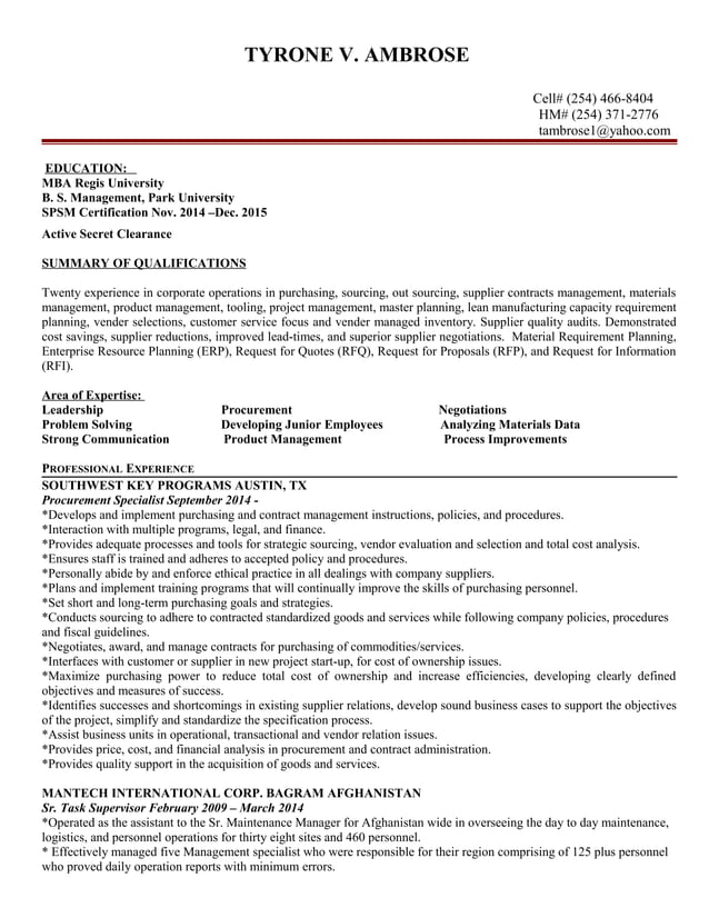Tyrone ambrose resume 2015 | PDF