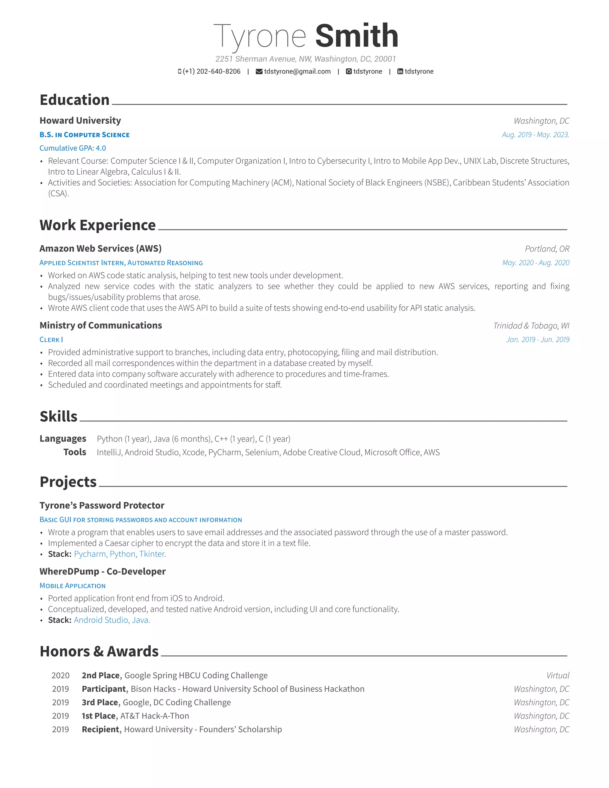 Tyrone's Resume 2020 | PDF