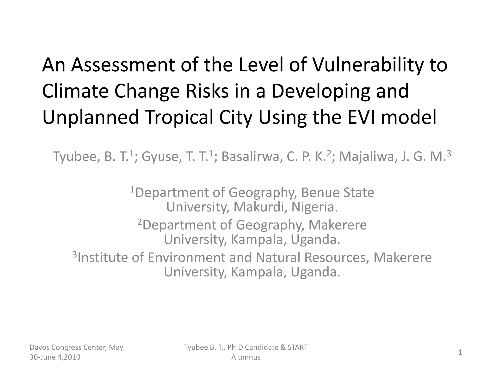 An Assessment of the level of vulnerability to climate change risks in ...