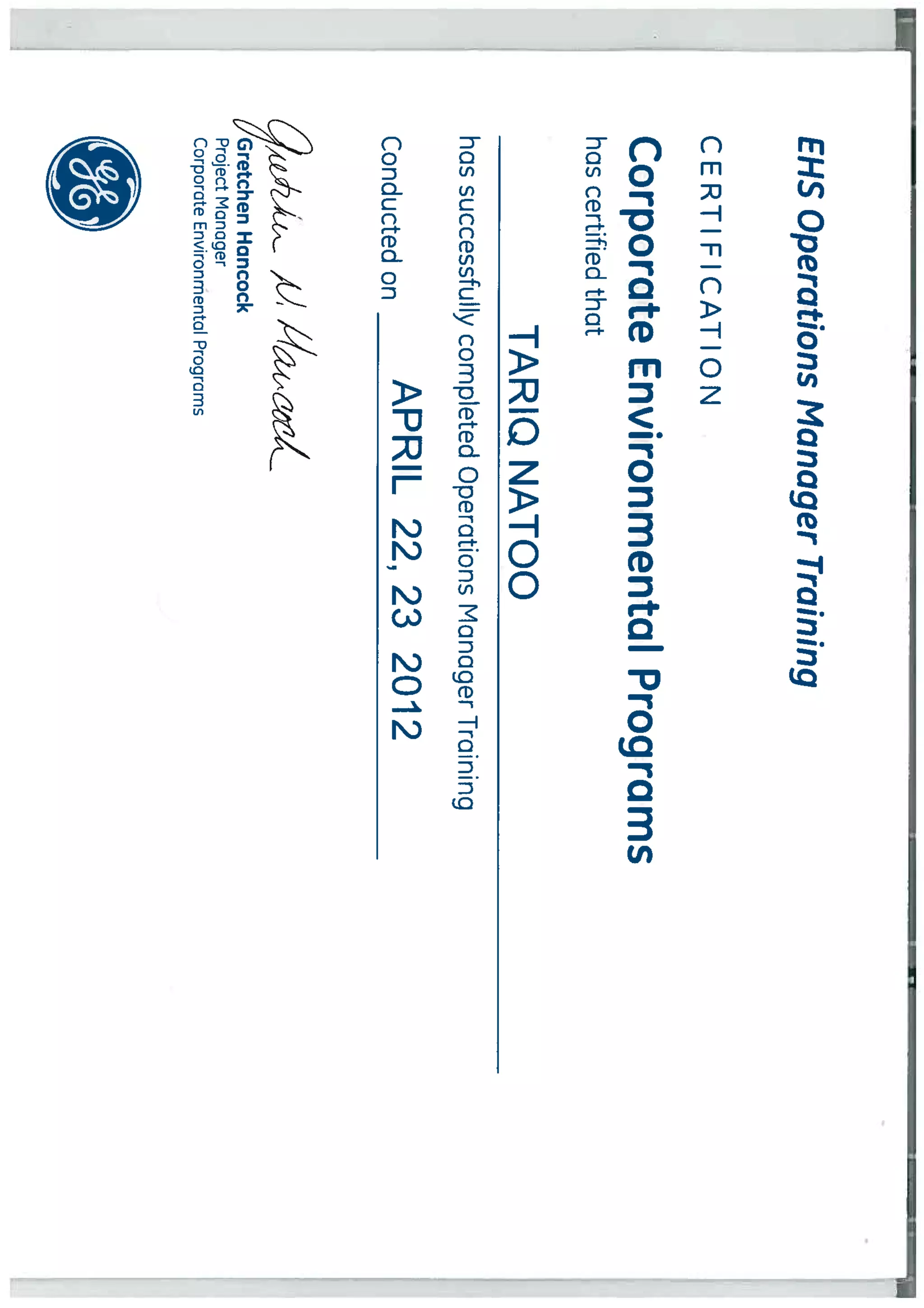 Operation Management Training Certificate | PDF